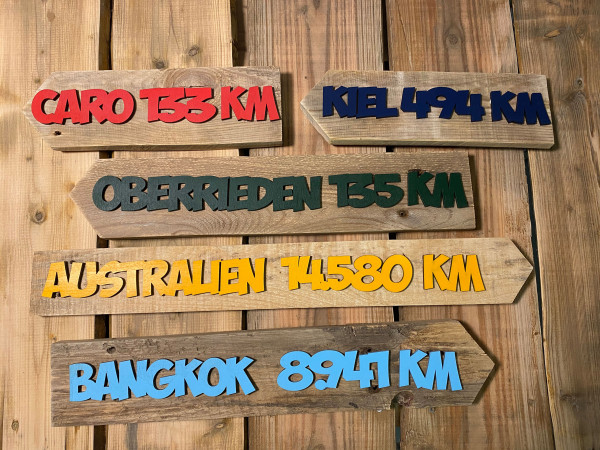 ️ Designer Wegweiser aus Echtholz beklebt personalisierbar